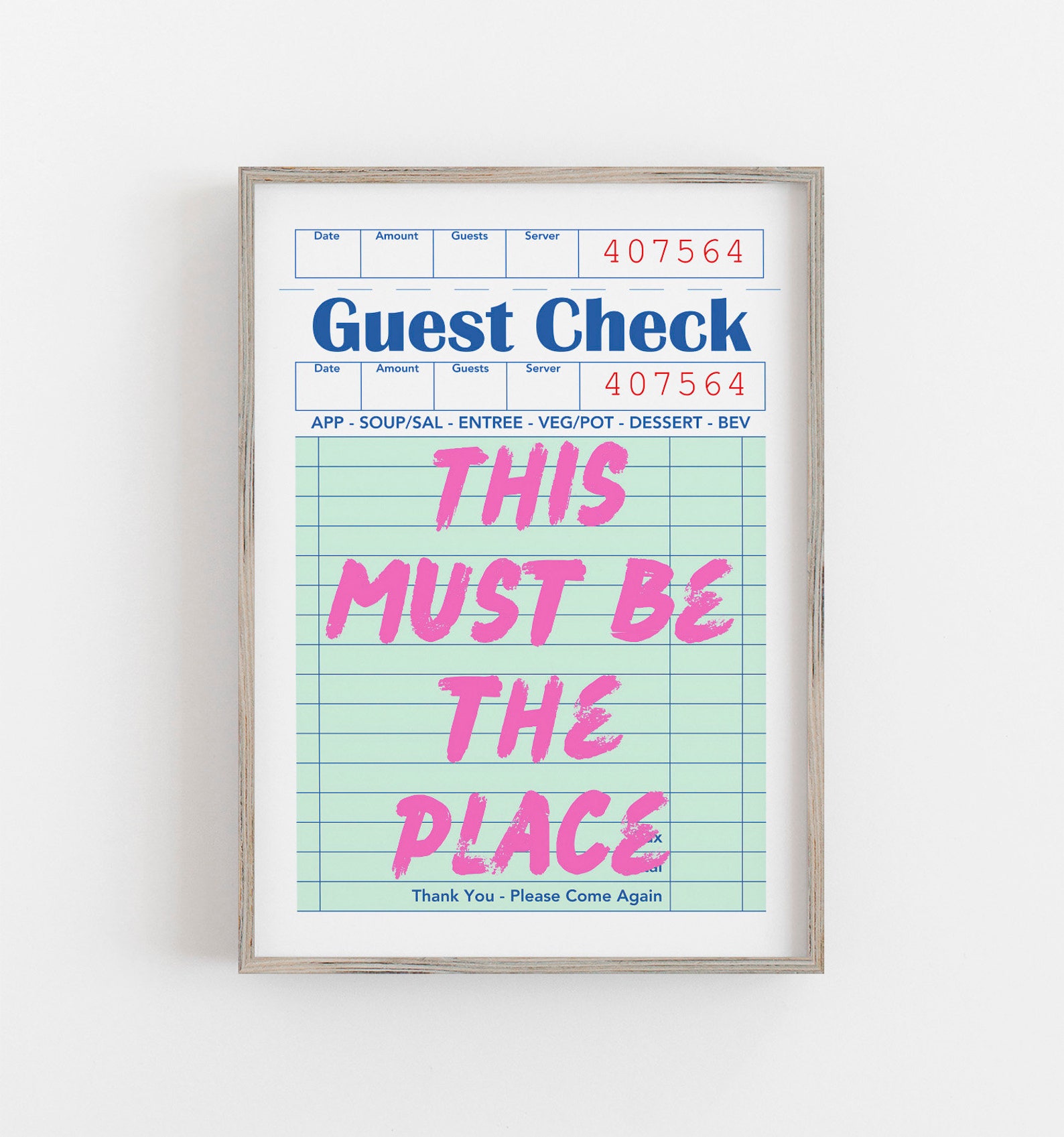 Guest Check Print, Trendy Wall Art, Guest Check Poster, Retro Wall Decor, Pink Decor, Bar Cart ...