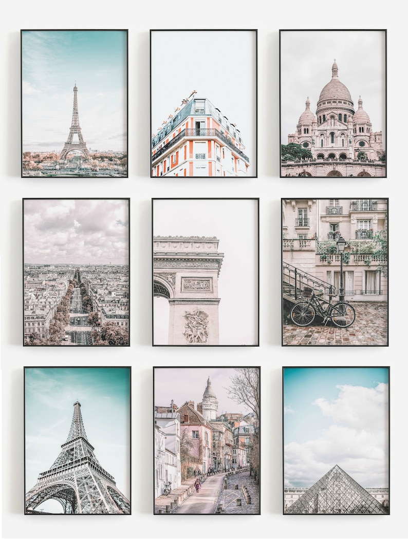 Paris Prints Set of 9 Prints Paris France Wall Art Pastel - Etsy UK