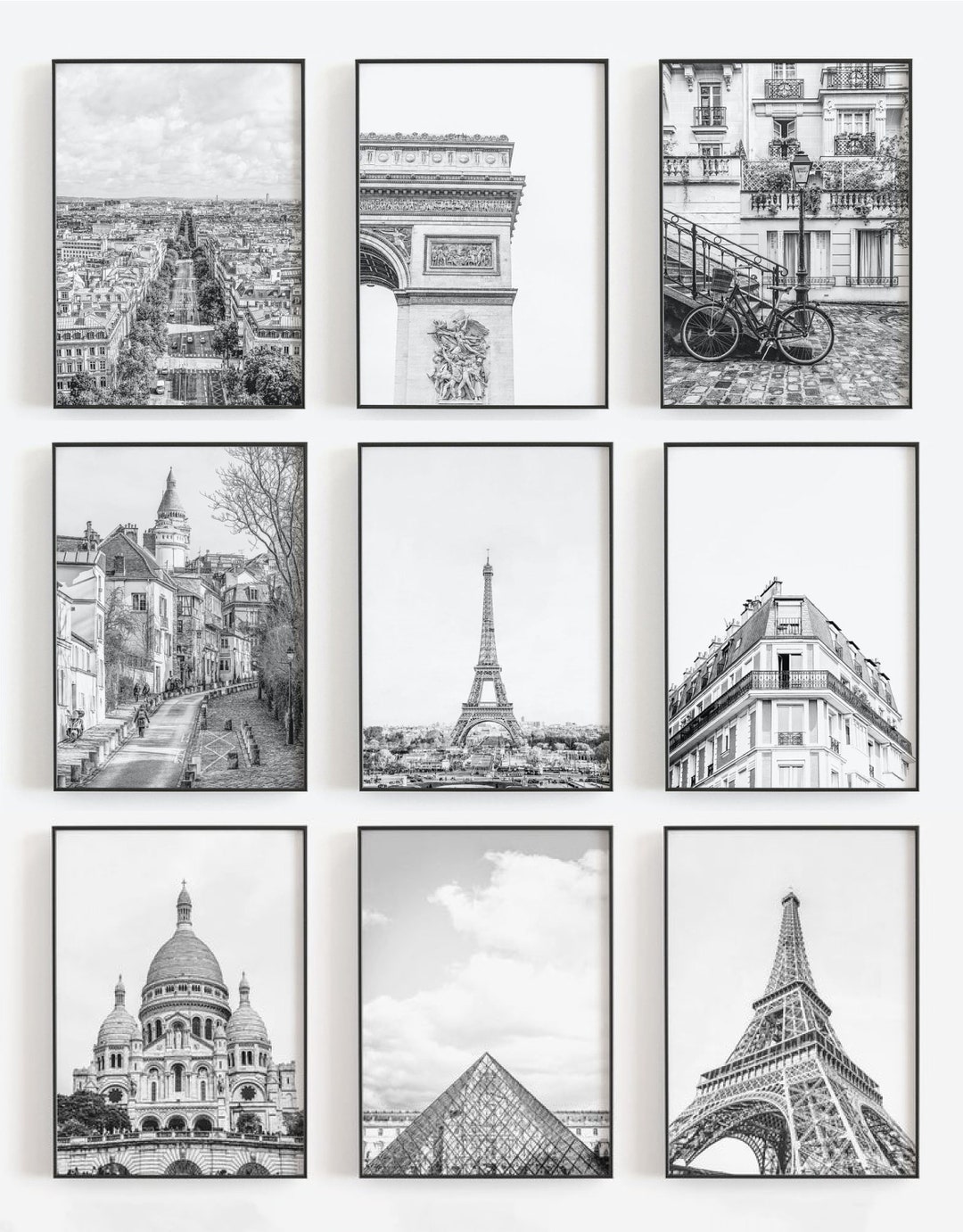 Paris Prints, Set of 9 Prints, Paris France Wall Art, Black and White ...