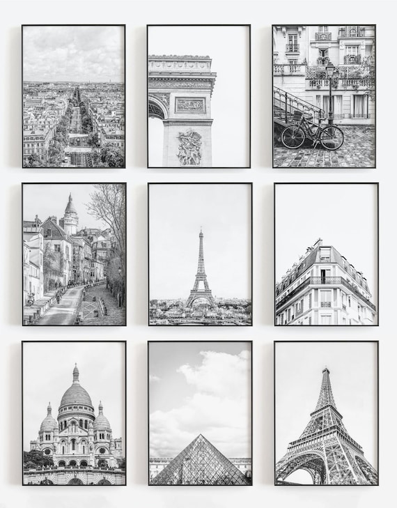 Paris Prints Set of 9 Prints Paris France Wall Art Black | Etsy