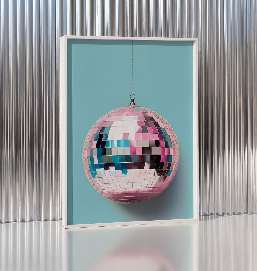 Disco Ball Wall Art, Mirror Ball Art, Silver Mirror Ball, Retro Wall ...