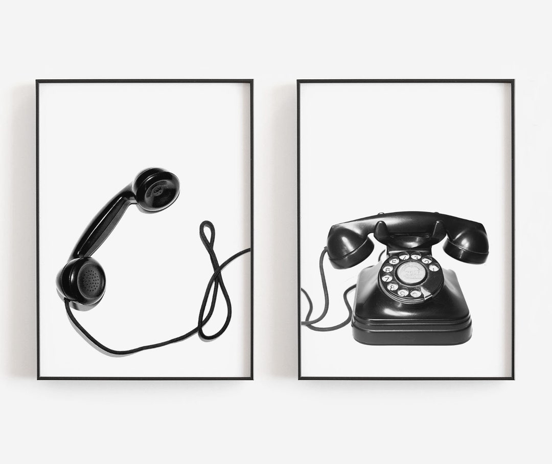 Retro Rotary Phone Print Set: Black and White Wall Art (digital ...
