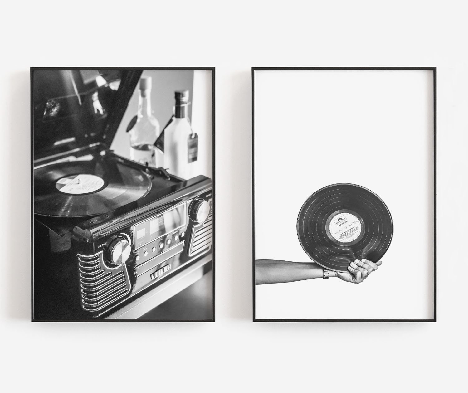 Vinyl Record Player Print Set: Black and White Wall Art (digital ...
