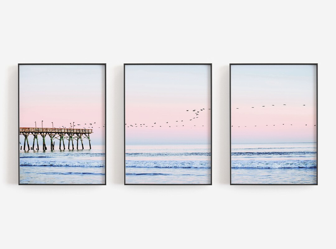 Sunset at Beach, Beach Wall Art, Pier Wall Art, Ocean Wall Art, Pastel ...
