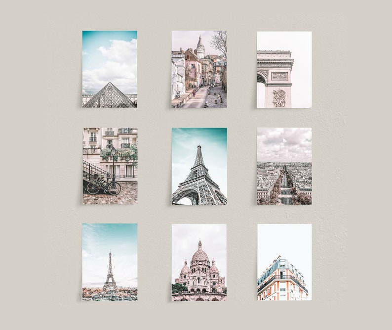Paris Prints Set of 9 Prints Paris France Wall Art Pastel - Etsy UK