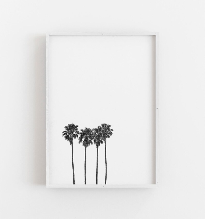 Palm Trees Print Coastal Wall Art Black and White Art | Etsy