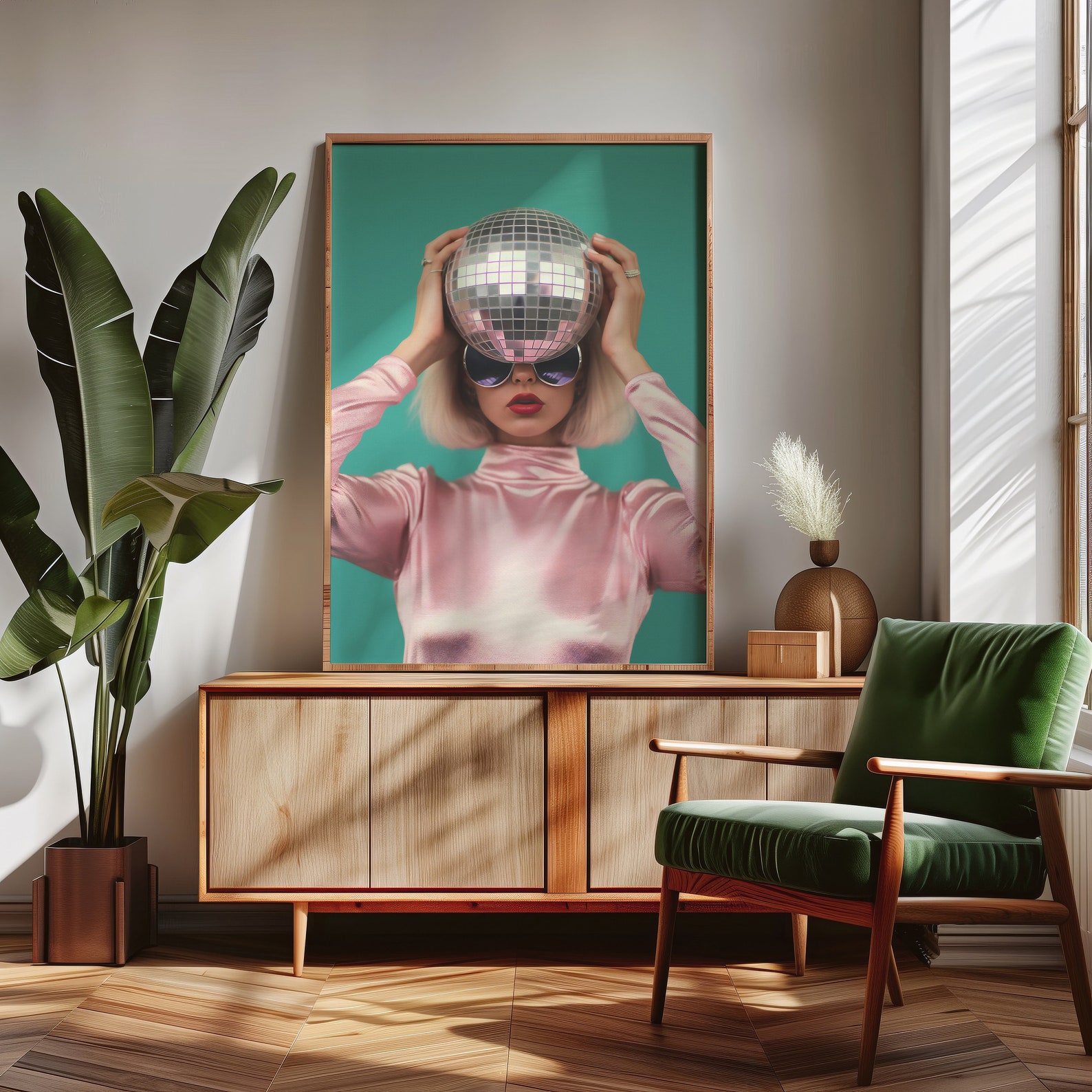 Disco Ball Wall Art, Woman and Disco Ball, Preppy Aesthetic, Soft ...
