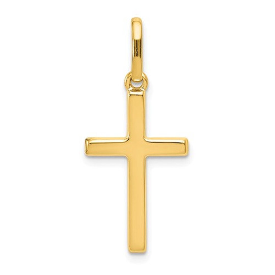14k Yellow Gold Polished Square Edge Cross Pendant - Etsy