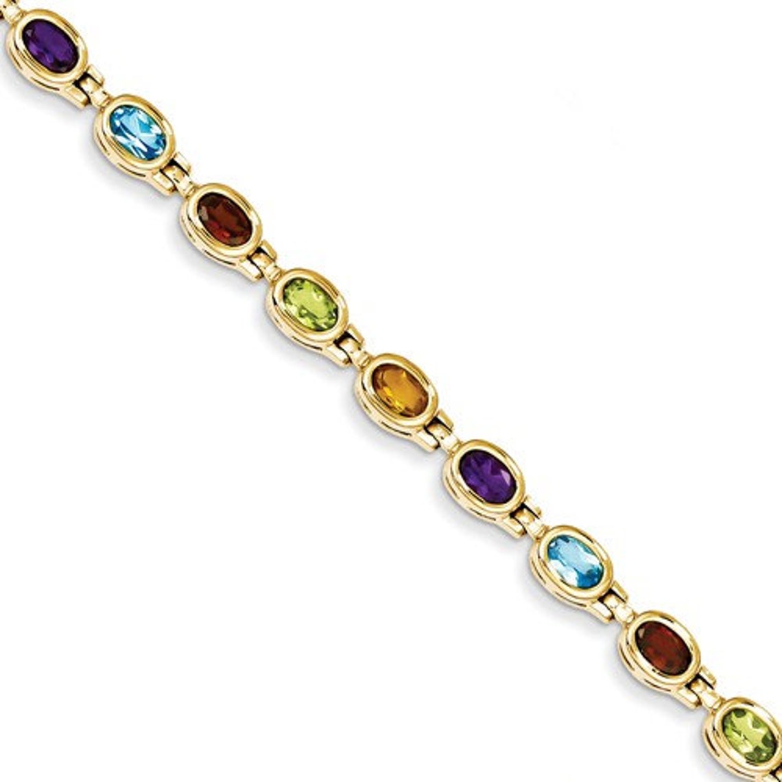 14k Yellow Gold Bezel Set Gemstone Rainbow Bracelet Amethyst | Etsy