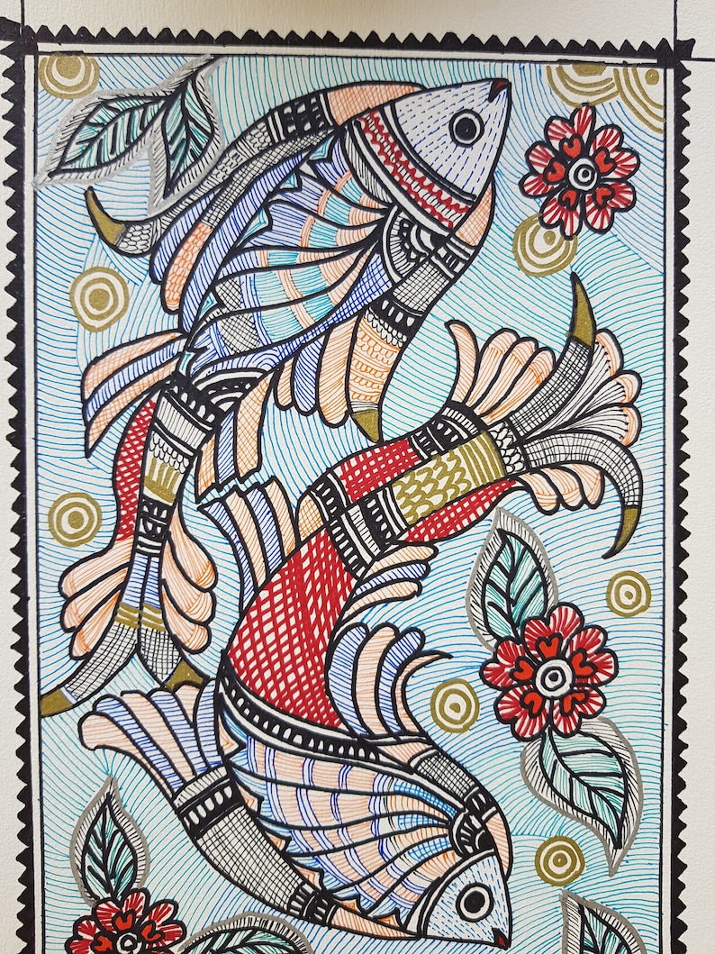Original Madhubani Painting Maithili Art Fish Indian Folk | Etsy