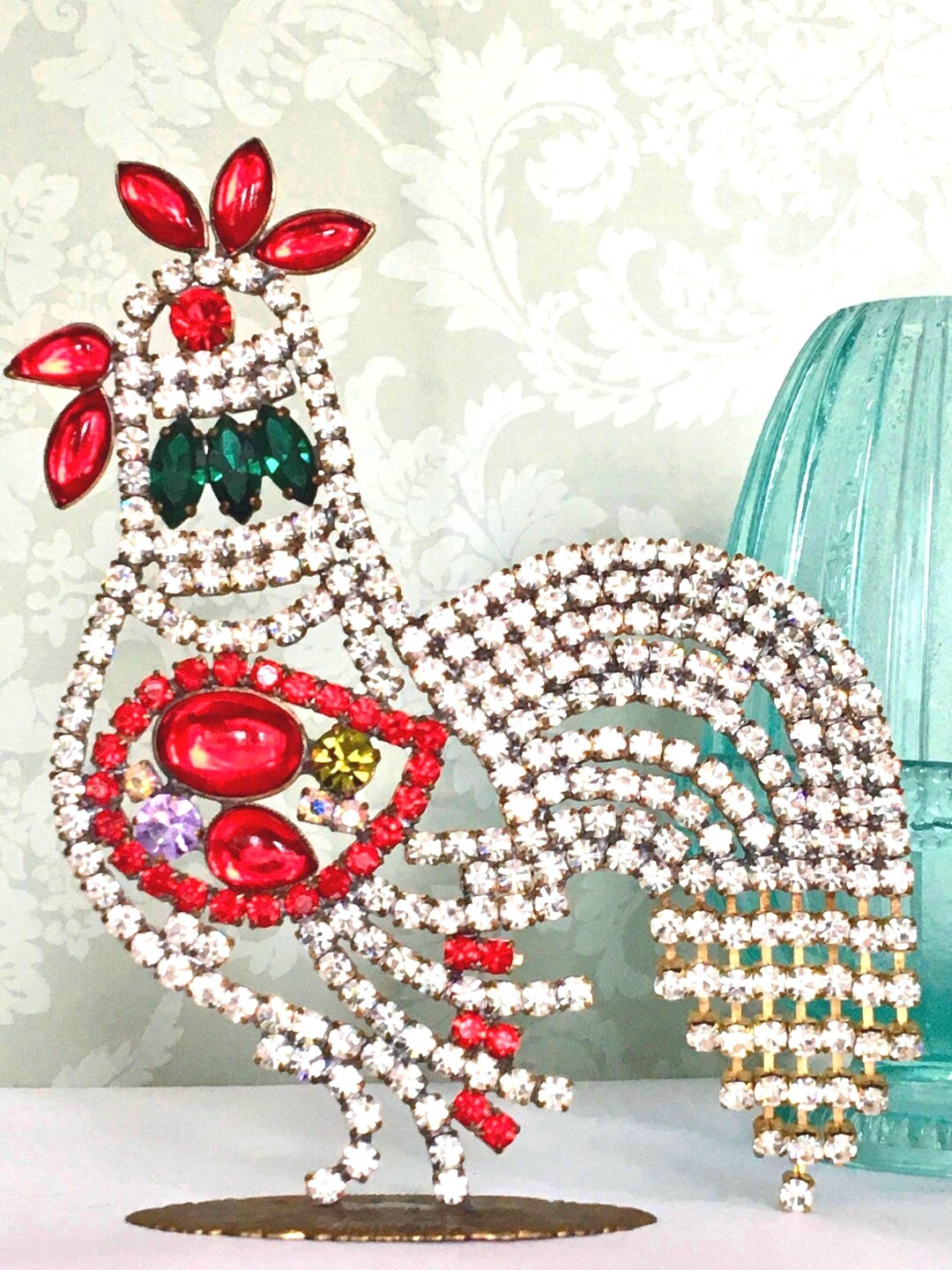 Czech 5.5” Rhinestone Rooster, Vintage Crystal Rooster, Easter ...