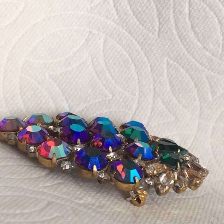 Large Vintage Rhinestone Brooch - Etsy