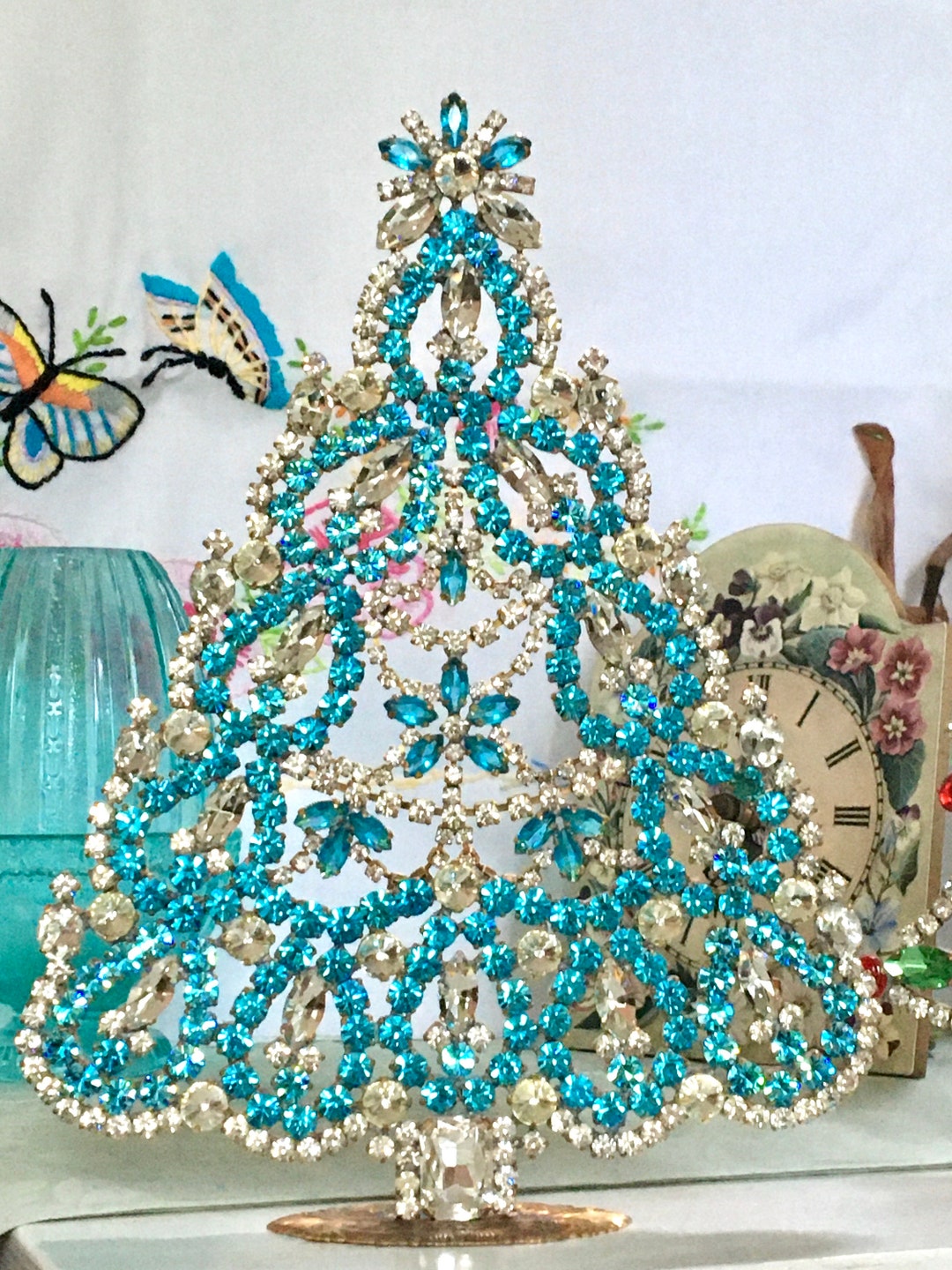 Large 8 Czech Rhinestone Tree, Vintage Czech Tree, Rhinestone Christmas ...