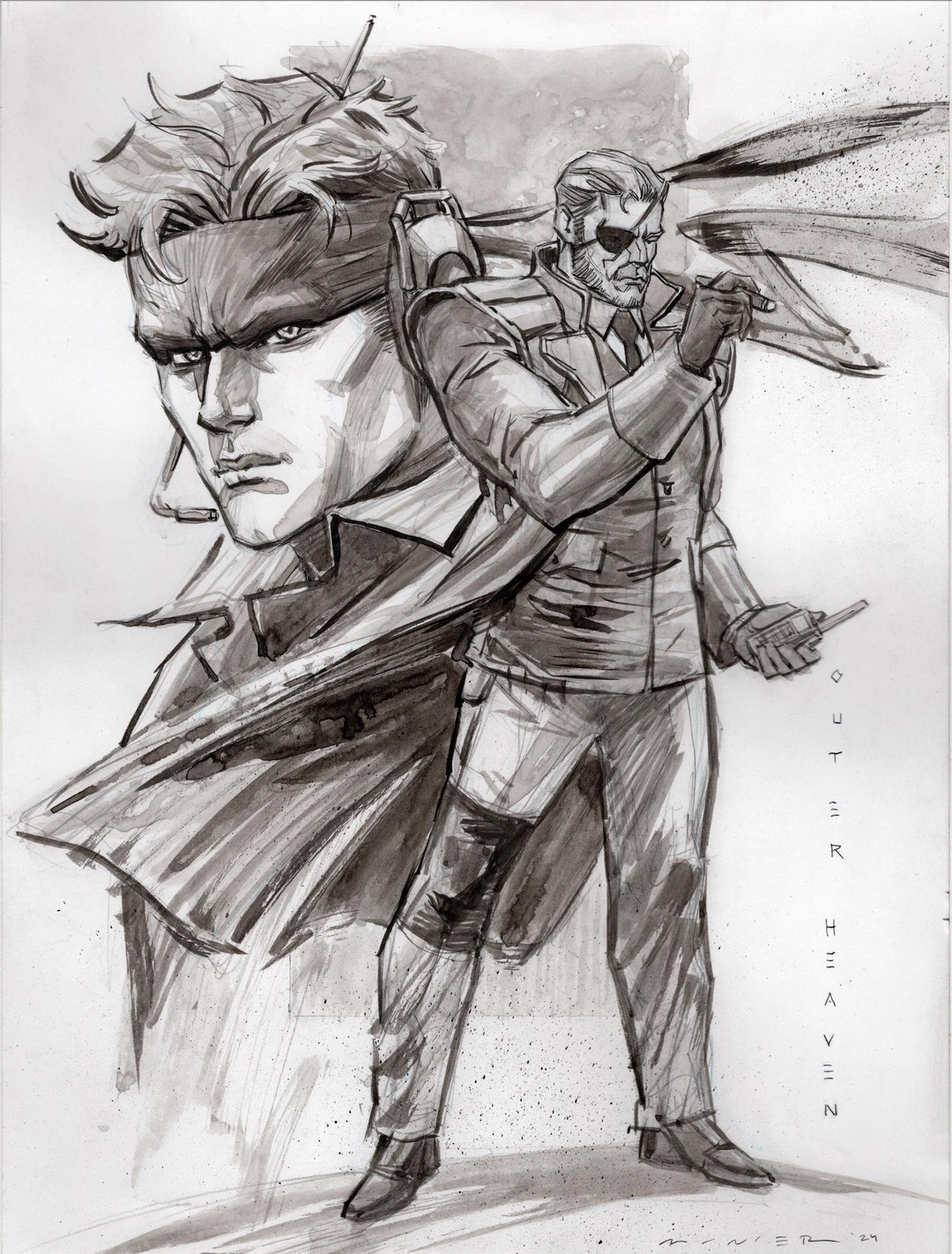 Solid Snake and Big Boss - Metal Gear Classic Original Art Inkwash ...