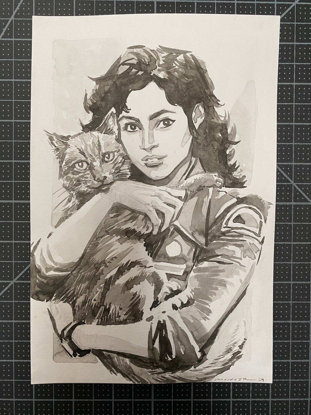 Alien Ripley and Cat Jonesy 6 X 9 Original Art Inkwash Sketch - Etsy