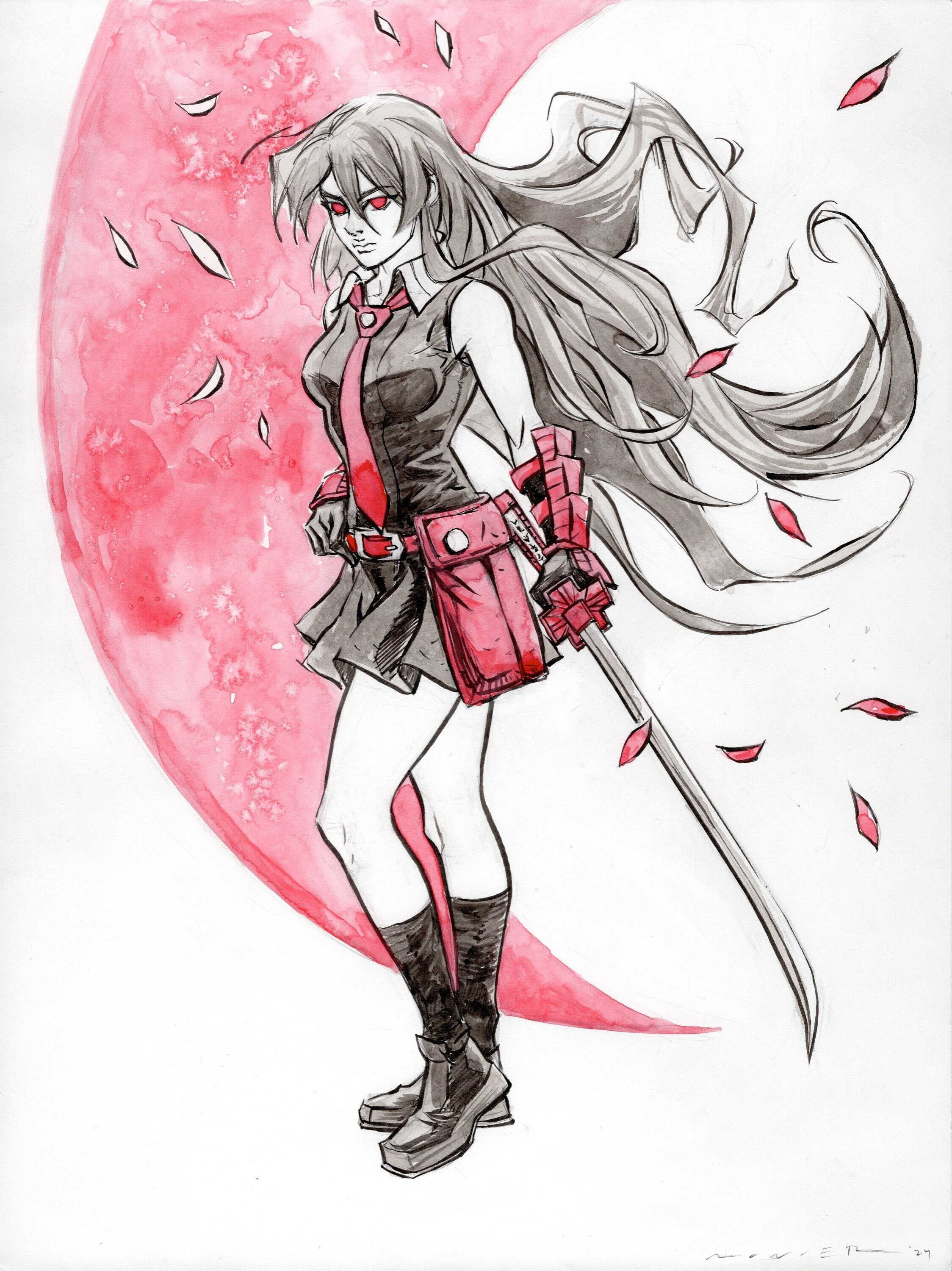 Akame Ga Kill Akame Original Art Ink and Watercolor Sketch 9x12 - Etsy