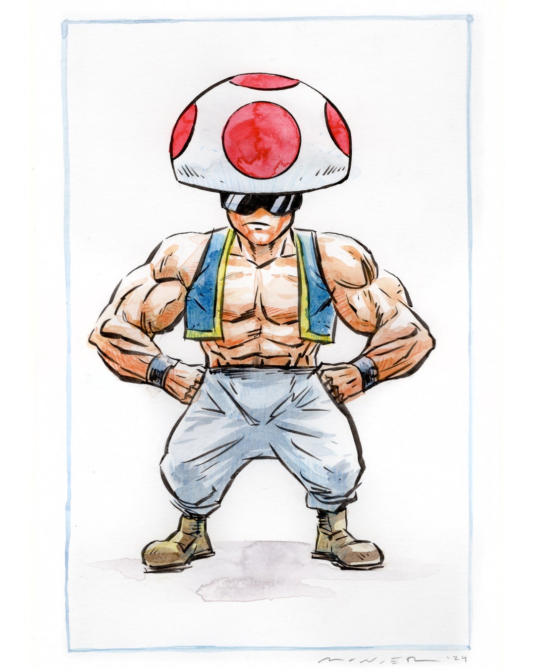 Toad Totally Ripped Mario Bros Original Art Watercolor Sketch 6 X 9 - Etsy
