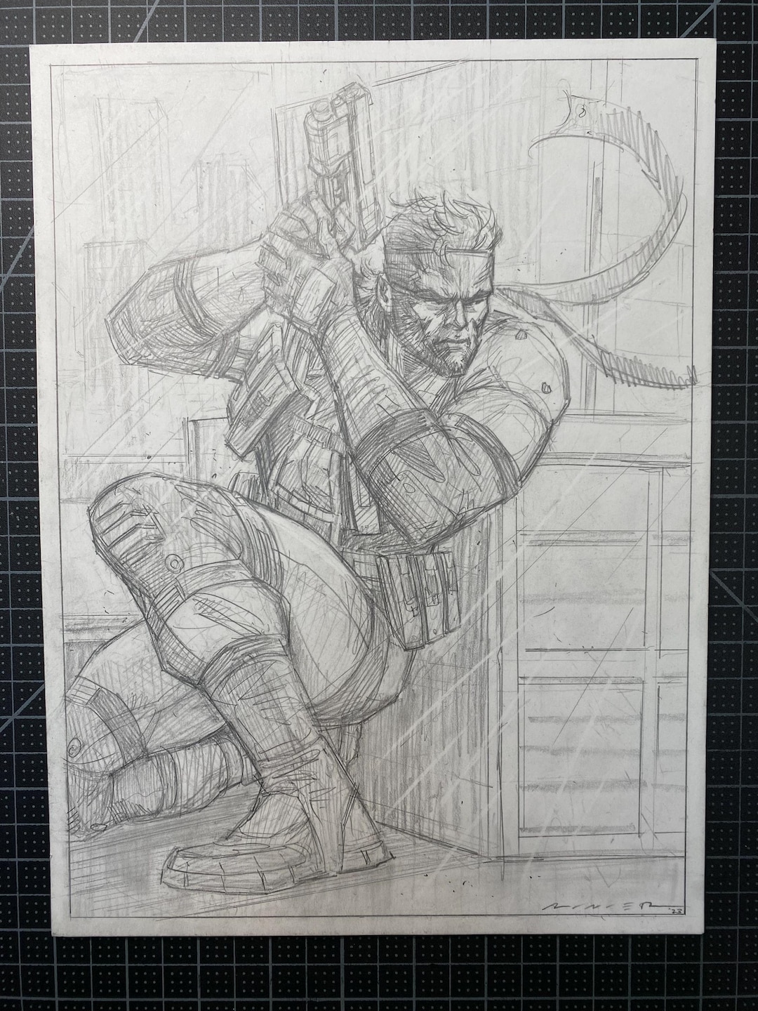 Solid Snake Tanker Battle: Metal Gear Solid Original Art Raw Pencil ...