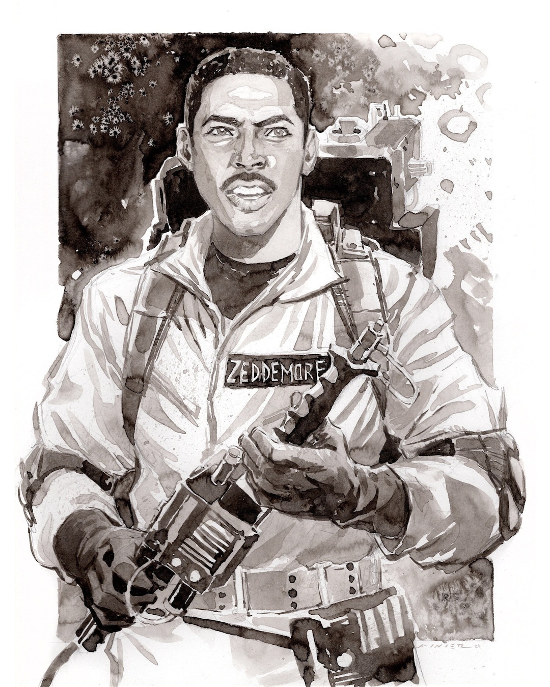 Winston Zeddemore - Ghostbusters Original Art Inkwash Sketch 9” X 12 ...