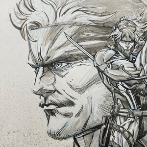 Old Snake and Raiden - Metal Gear Solid 4 Original Art Ink Drawing 9” X ...