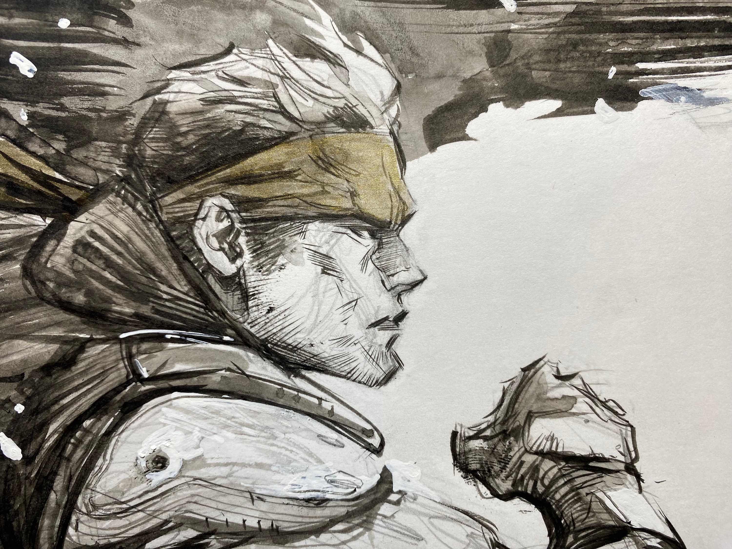 Solid Snake Gold Bandana - Metal Gear Solid Original Art Ink Sketch 12 ...