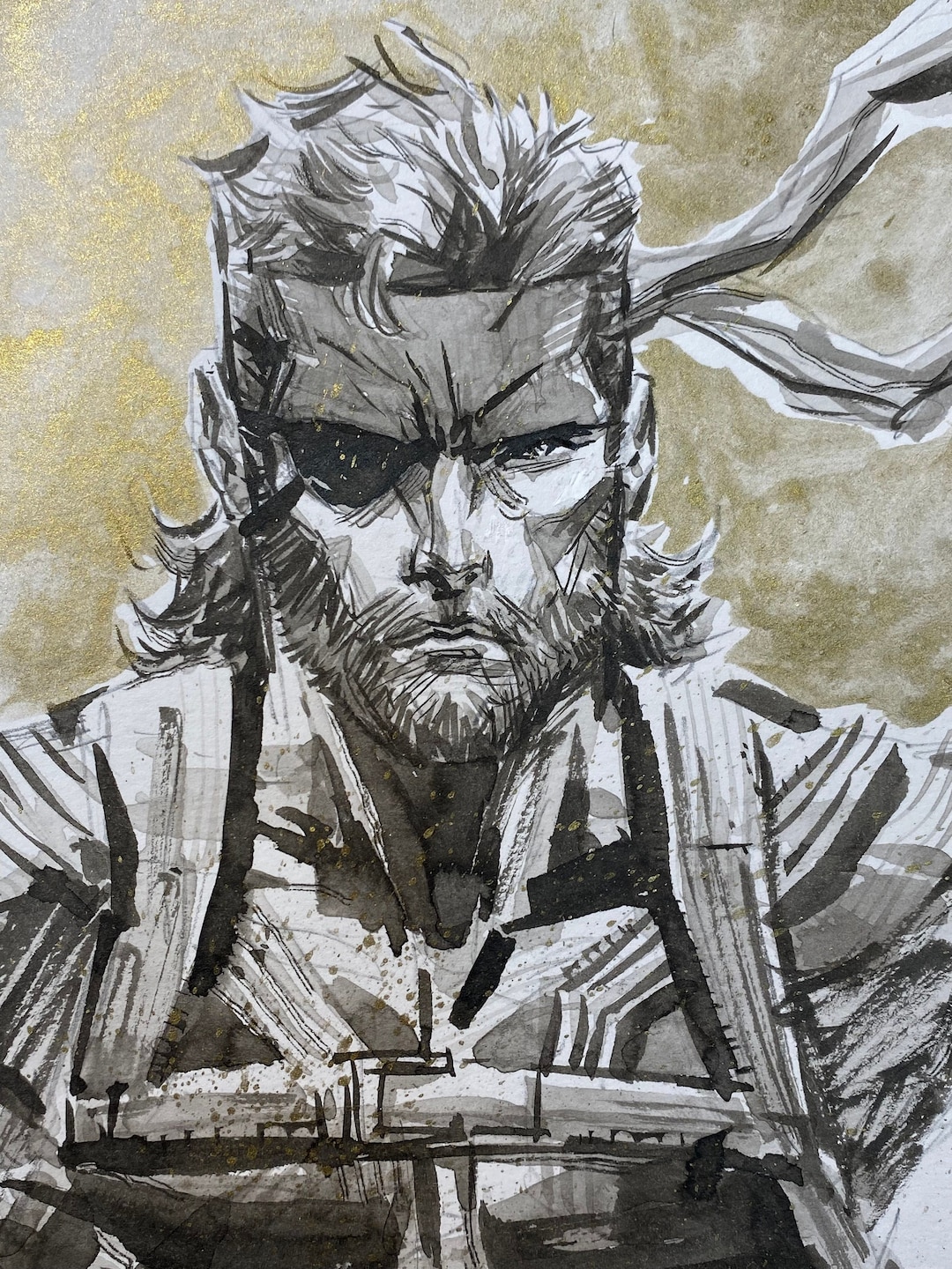 Big Boss - Metal Gear Solid Original Art Ink Wash / Gold Watercolor ...