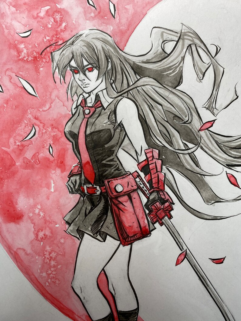 Akame Ga Kill Akame Original Art Ink and Watercolor Sketch 9x12 - Etsy