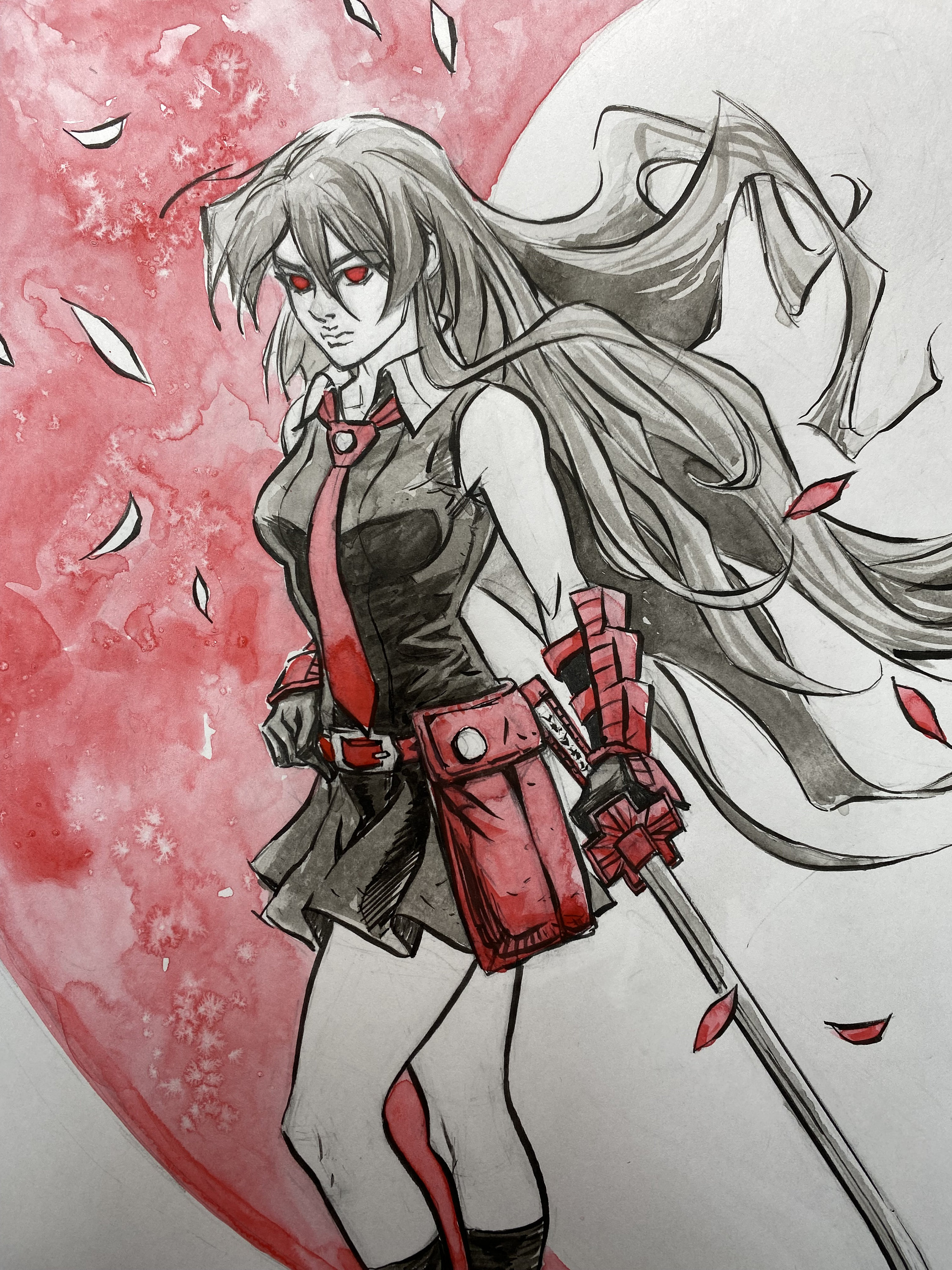 Akame Ga Kill Akame Original Art Ink and Watercolor Sketch 9x12 - Etsy