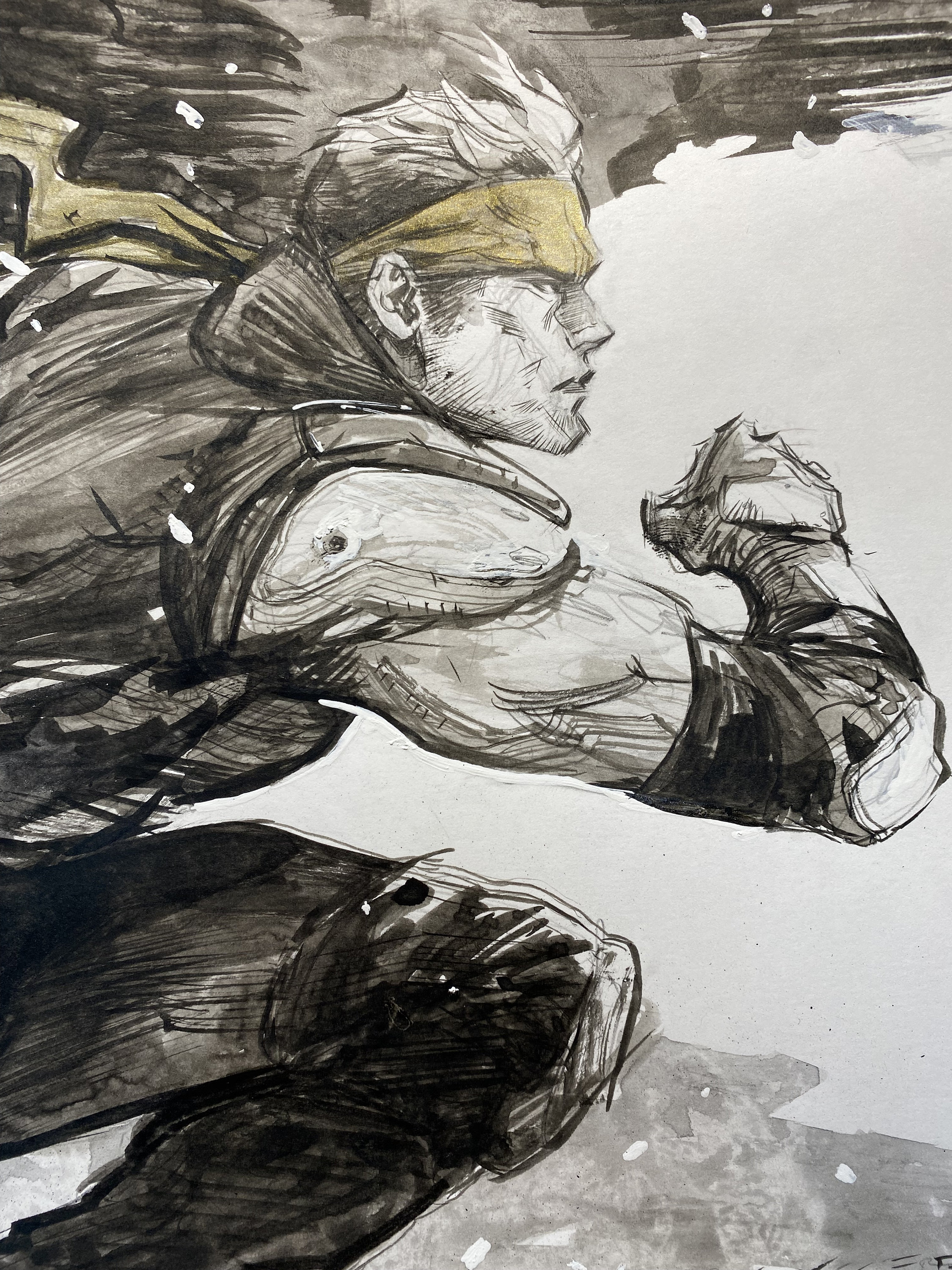 Solid Snake Gold Bandana - Metal Gear Solid Original Art Ink Sketch 12 ...