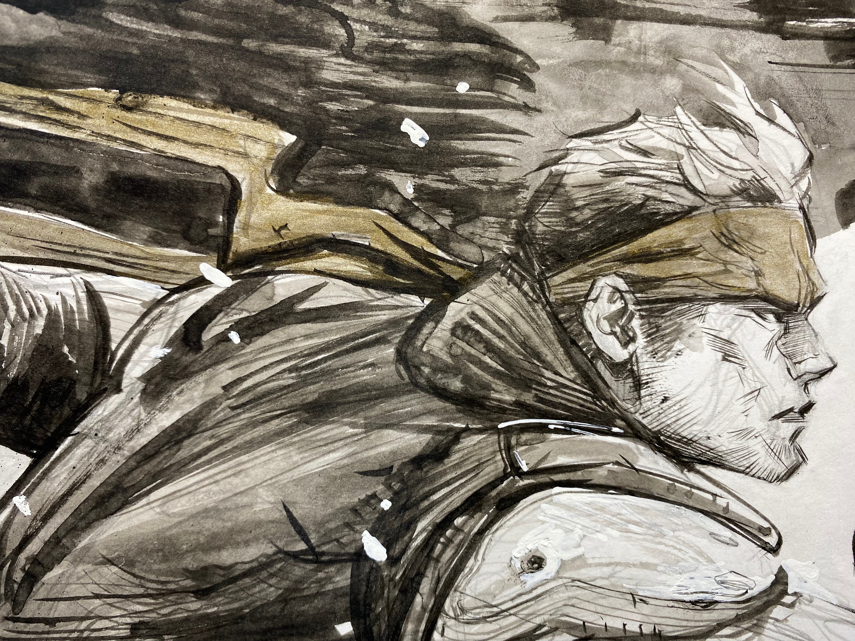 Solid Snake Gold Bandana - Metal Gear Solid Original Art Ink Sketch 12 ...