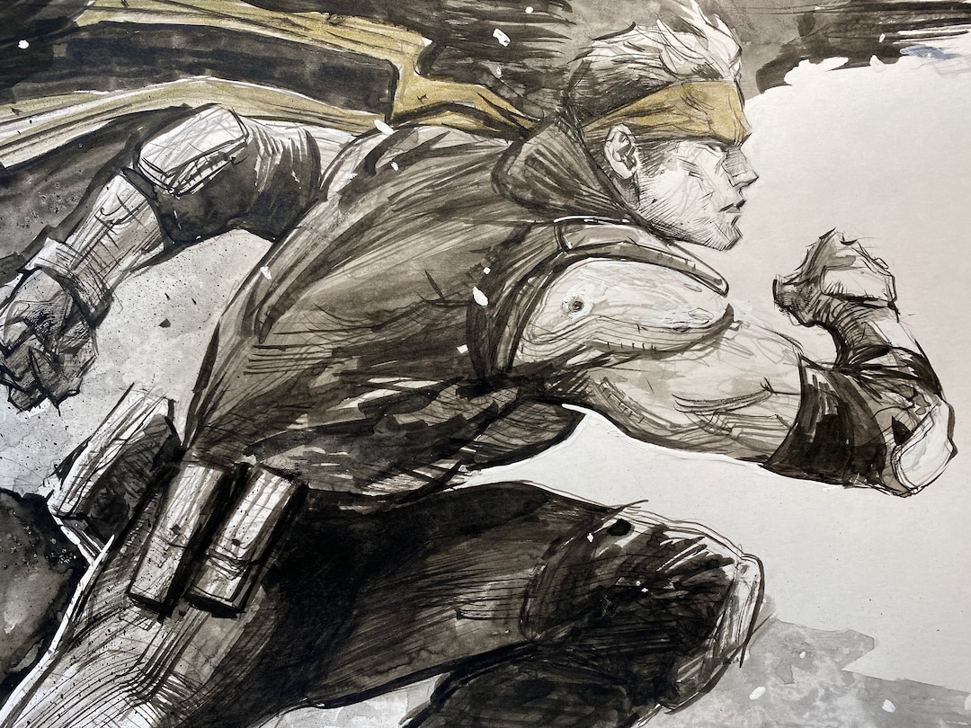 Solid Snake Gold Bandana - Metal Gear Solid Original Art Ink Sketch 12 ...