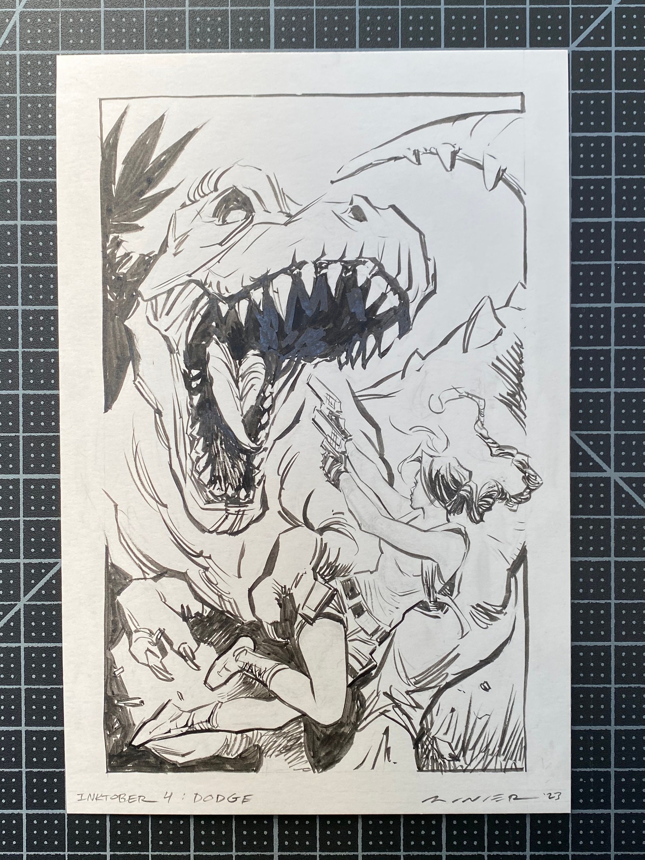 Lara Croft Vs. T-rex - Tomb Raider Classic Original Art Sketch 6” X 9 ...