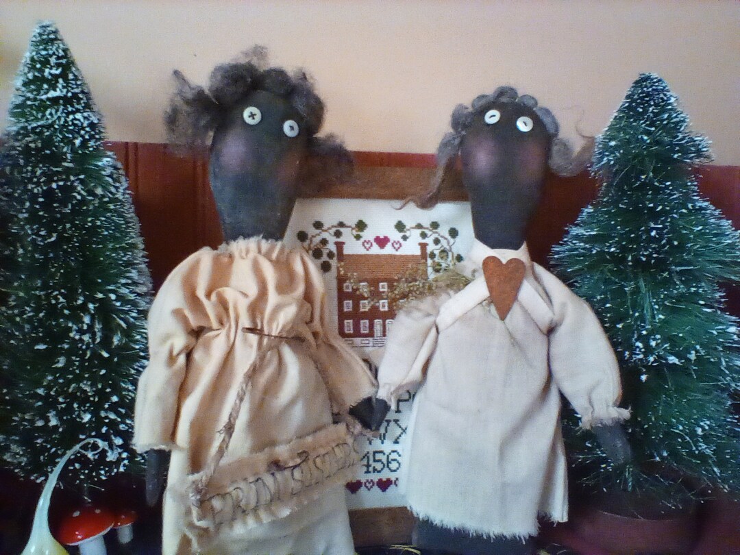 Set of Two Primitive Prairie Sisters Scented Folkart Rag Dolls With ...