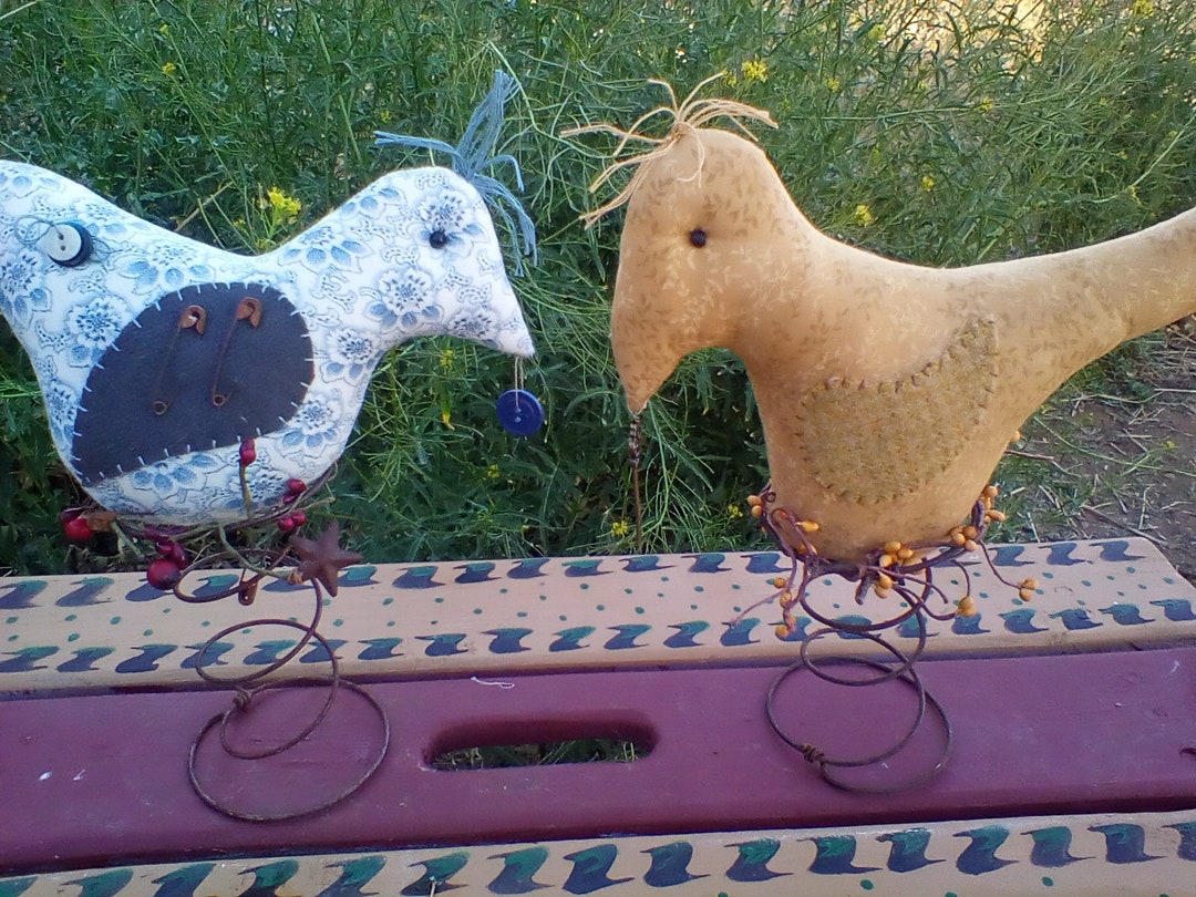 Spring Birds Soft Fabric Bird Sculptures on Rusty Spring Bobbers - Etsy