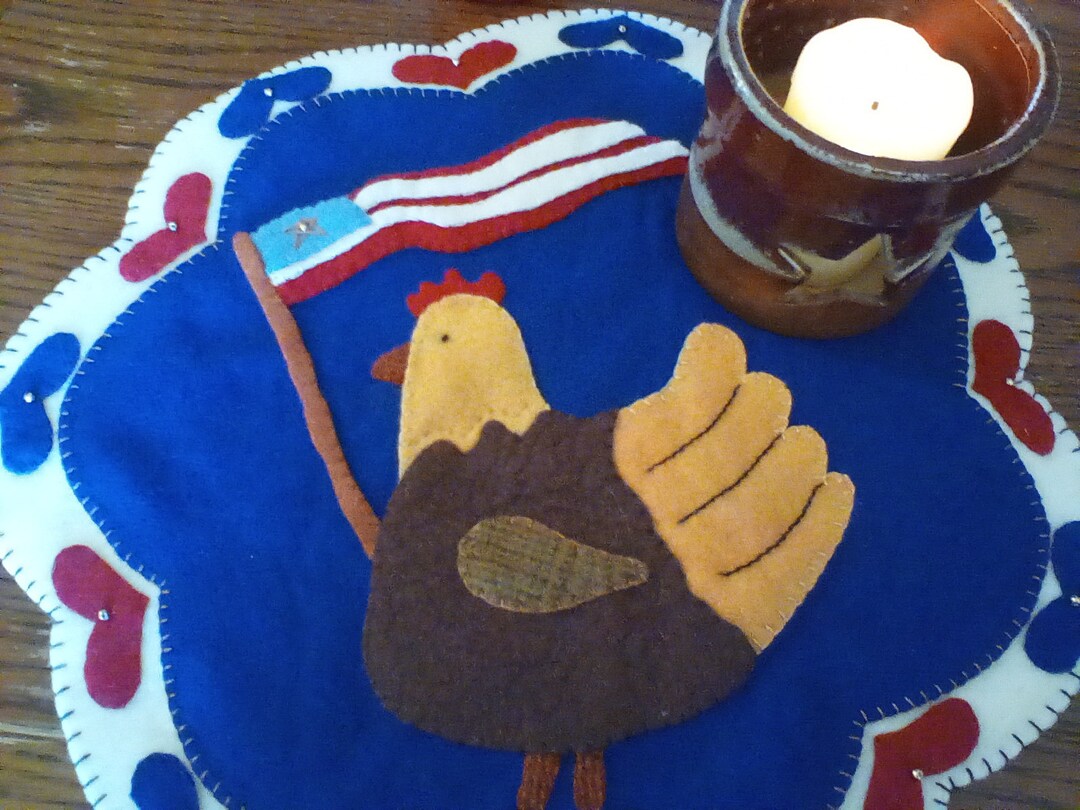 Whimsical Patriotic Wool Rooster Penny Rug - Etsy