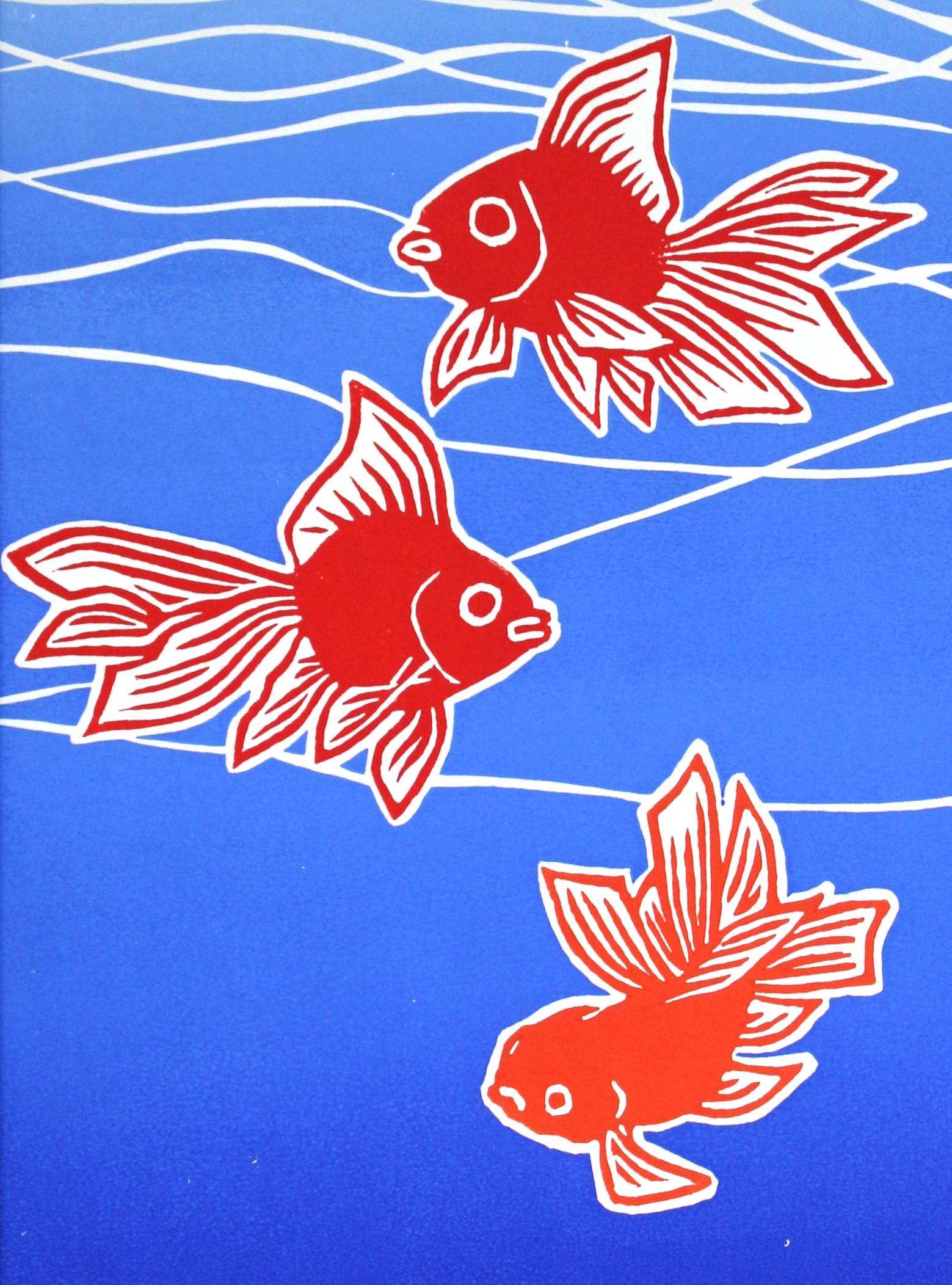Linocut Print of Goldfish 12"x9" - Etsy