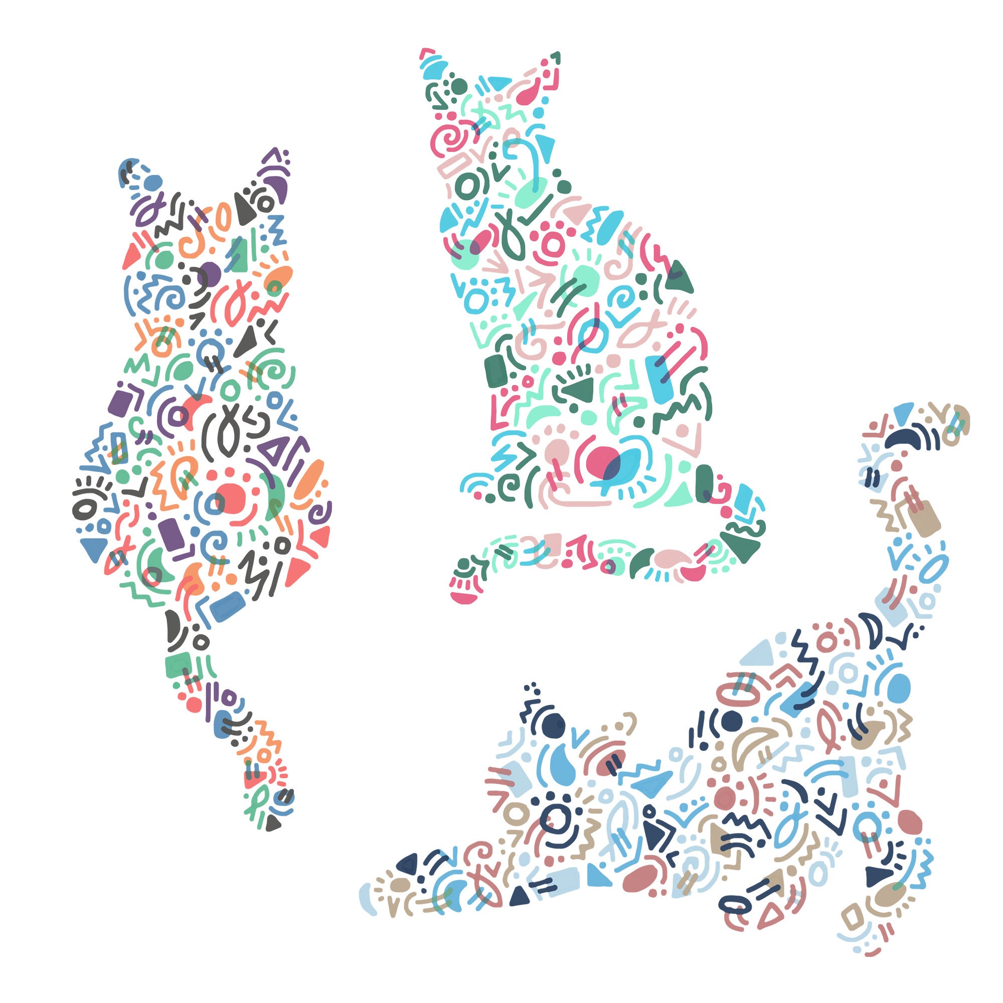 10 Colorful Cats & Dogs Clip Art Digital Download Pets Clip Art Pets ...