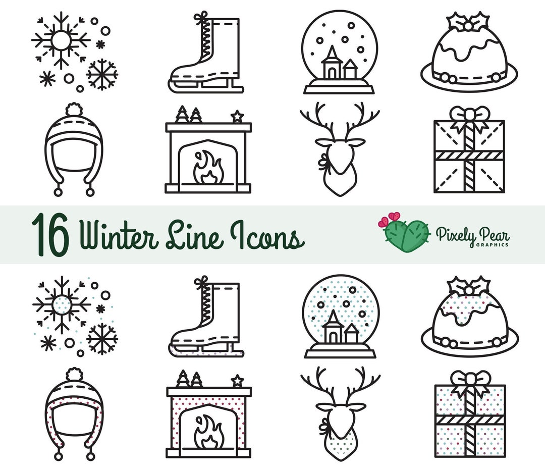 Winter Line Icons Digital Download | Holiday Vector Graphics | Planner ...