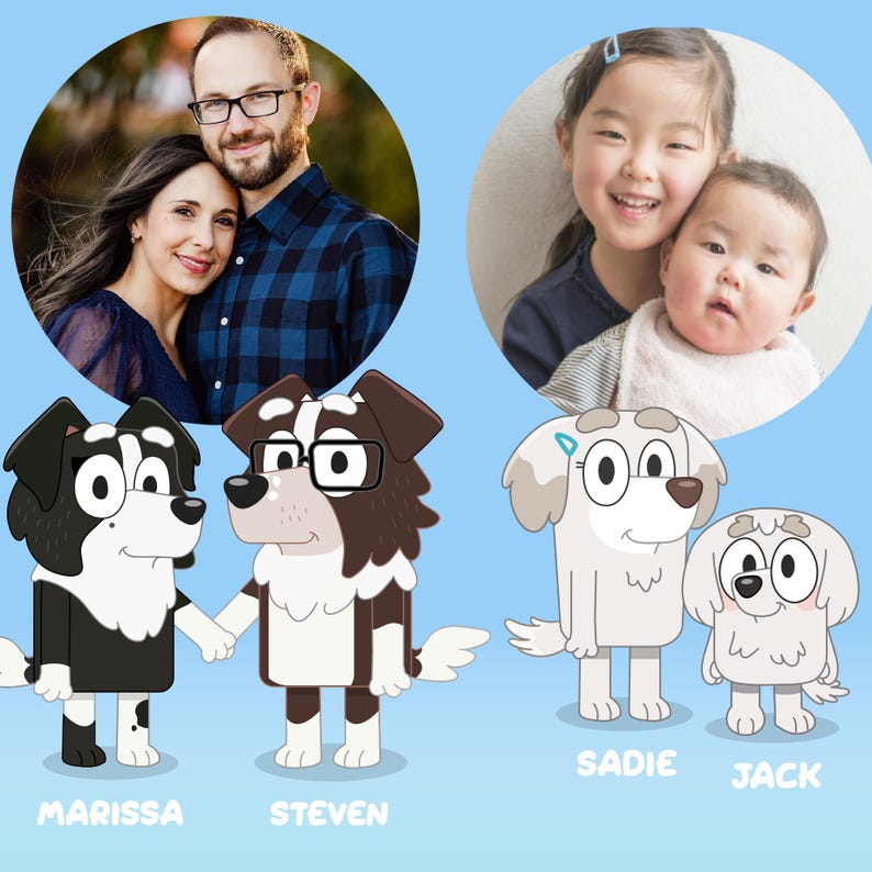 Custom Personalized Bluey Style Family Character Portrait | *7+ Members ...