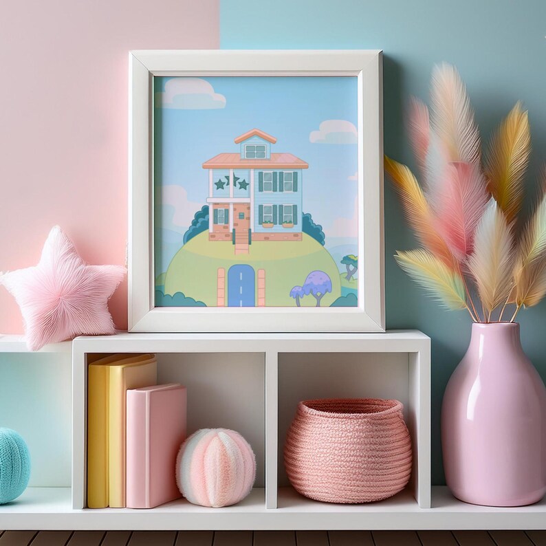 Custom Personalized Bluey Style House Portrait | Unique Gift Idea ...