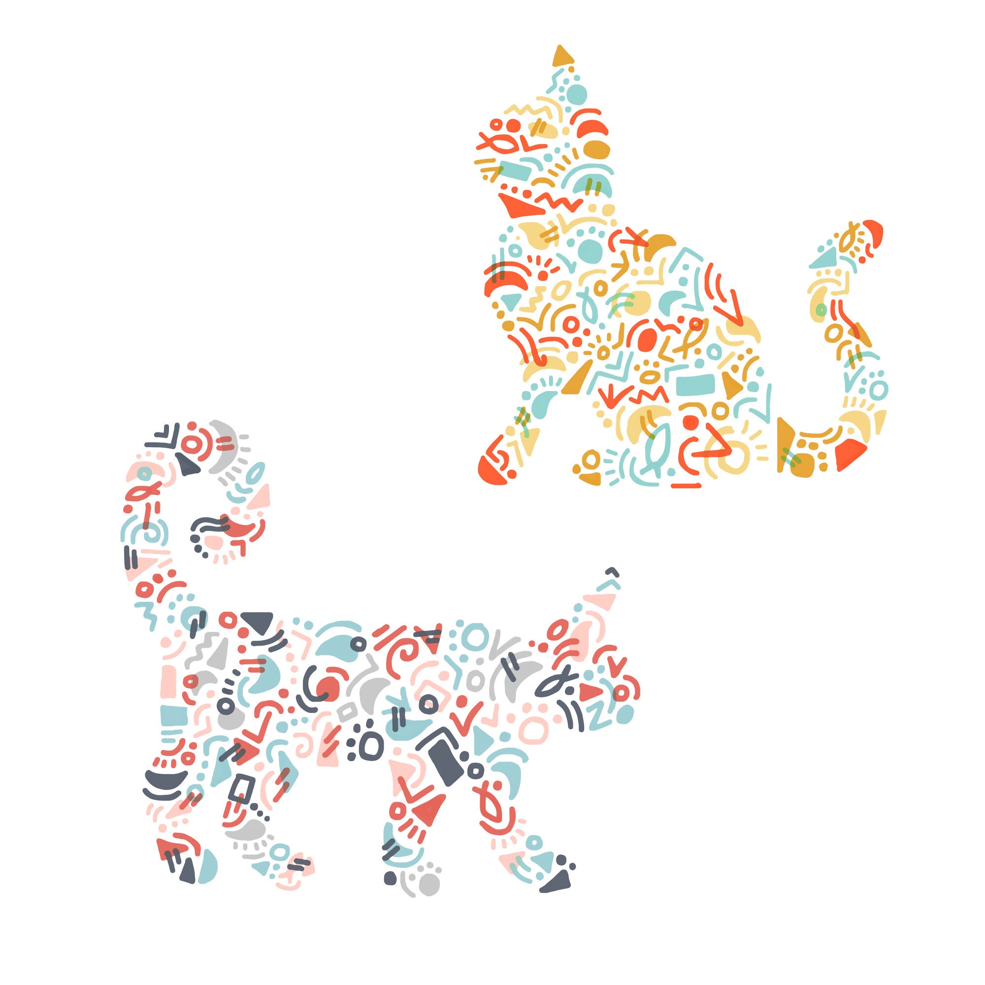 10 Colorful Cats & Dogs Clip Art Digital Download Pets Clip Art Pets ...