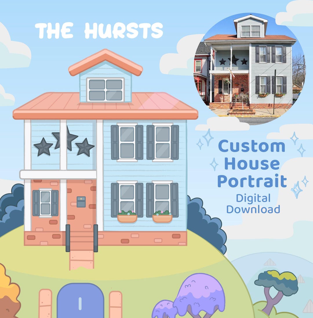 Custom Personalized Bluey Style House Portrait | Unique Gift Idea ...
