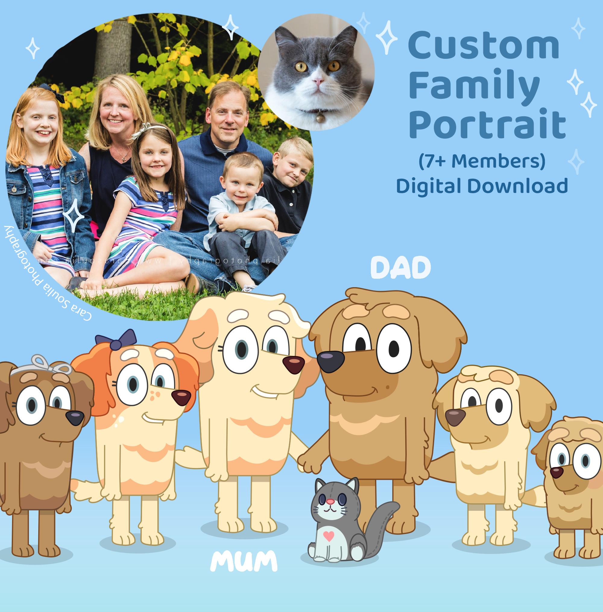 Custom Personalized Bluey Style Family Character Portrait | *7+ Members ...