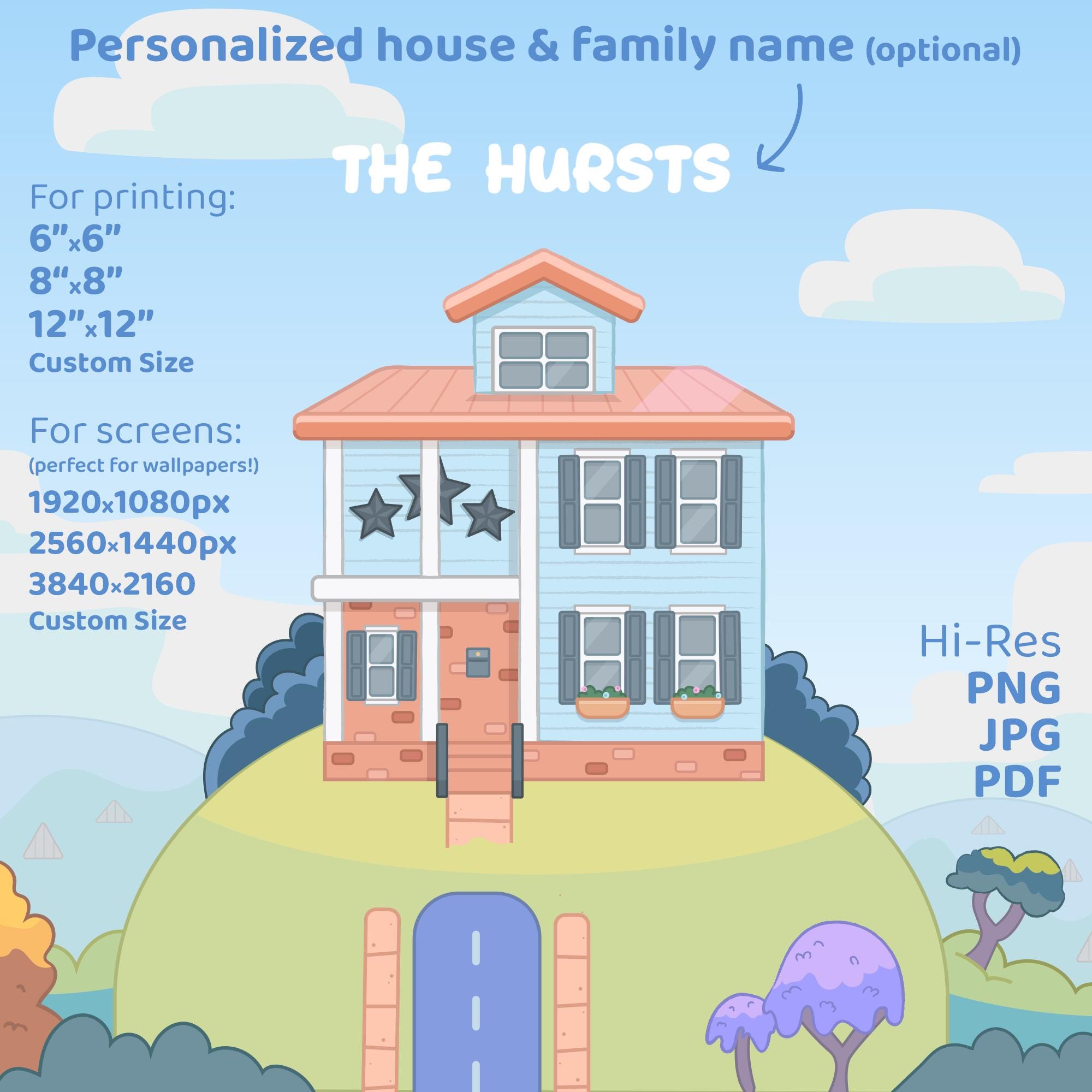Custom Personalized Bluey Style House Portrait Unique Gift Idea Custom ...
