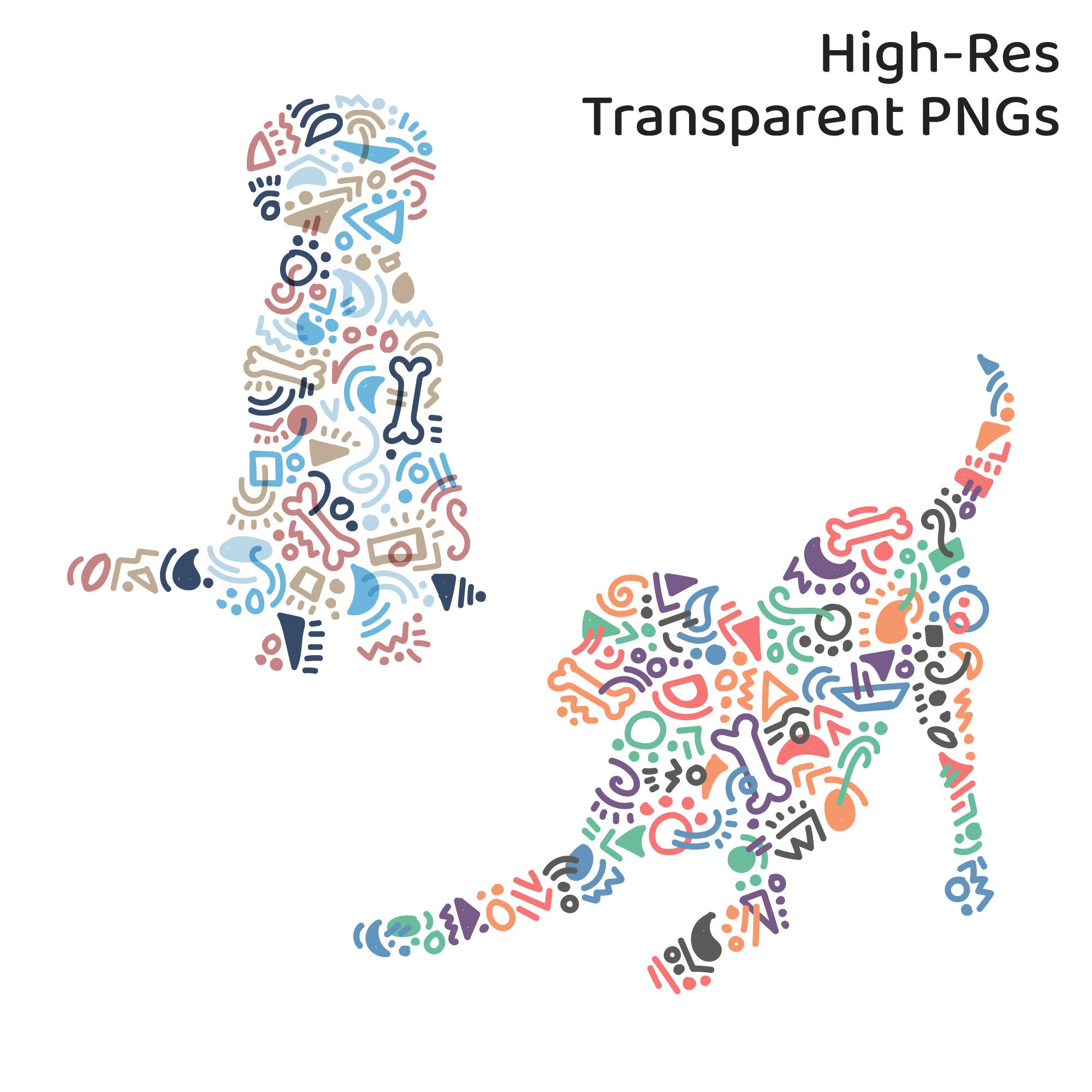 10 Colorful Cats & Dogs Clip Art Digital Download Pets Clip Art Pets ...