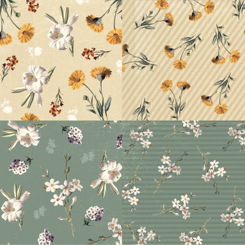 12 Vintage Floral Digital Paper Flower Backgrounds Botanical - Etsy