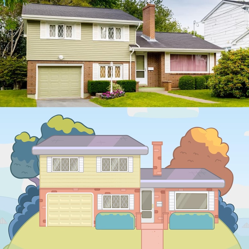 Custom Personalized Bluey Style House Portrait | Unique Gift Idea ...