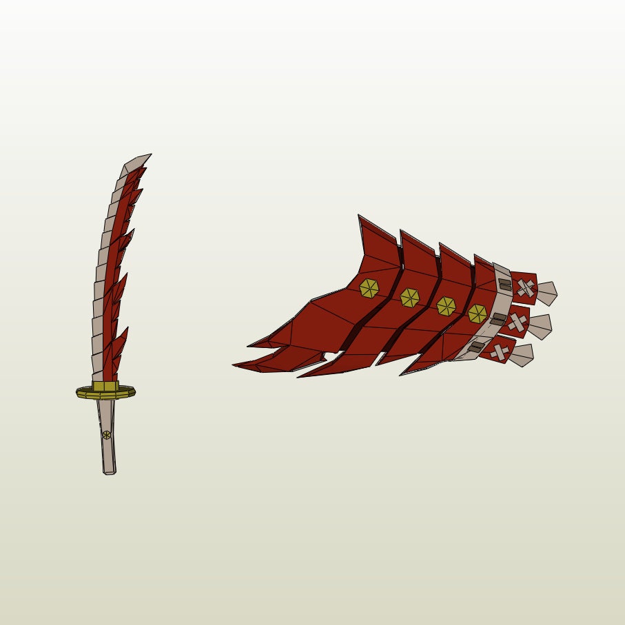 Monster Hunter 4U Dah'ren Mohran Sword and Shield Poise Papercraft ...