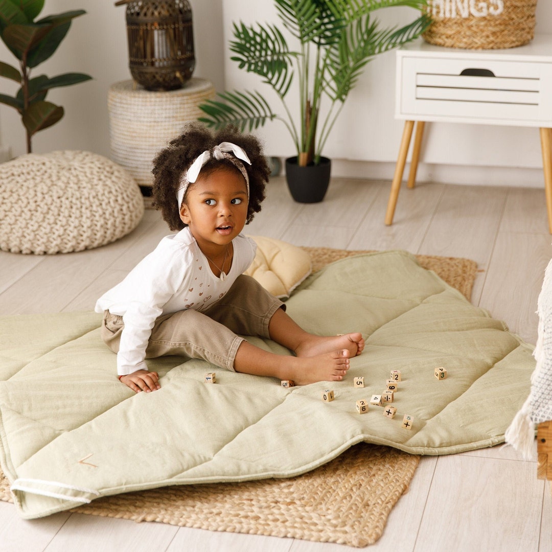 Linen Play Mat Organic Baby Padded Floor Rug Oeko-tex - Etsy