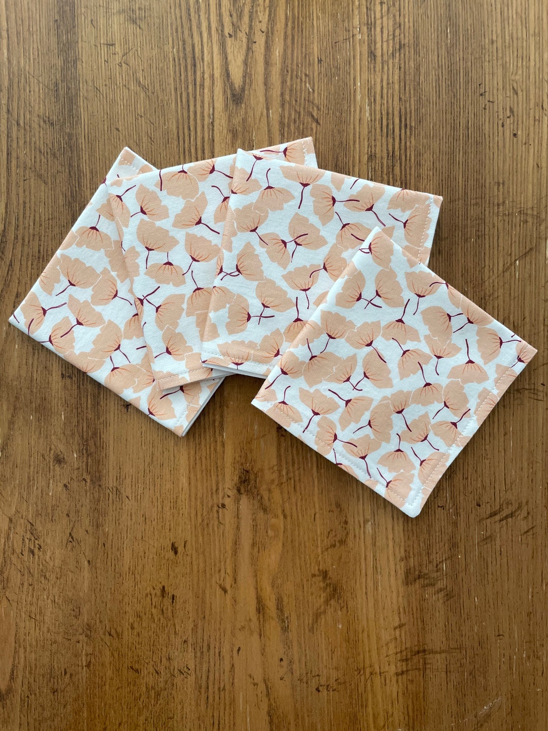 Peach Poppy Cloth Cocktail Napkins, Set of Four, Hostess Gift - Etsy